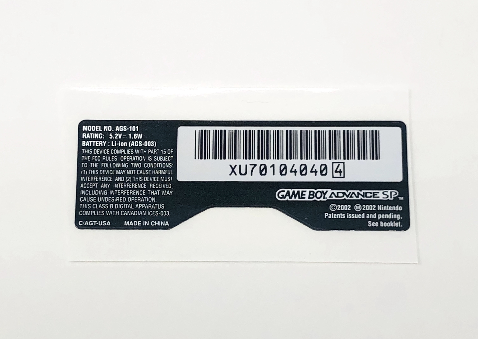GameBoy Advance SP [GBA SP] AGS-101 Model Sticker | eBay
