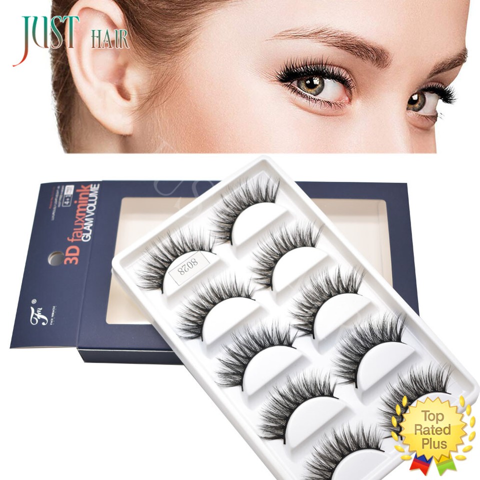 US A++++ 5 Pairs Natural Handmade Real Mink 3D False Eyelashes Thick ...