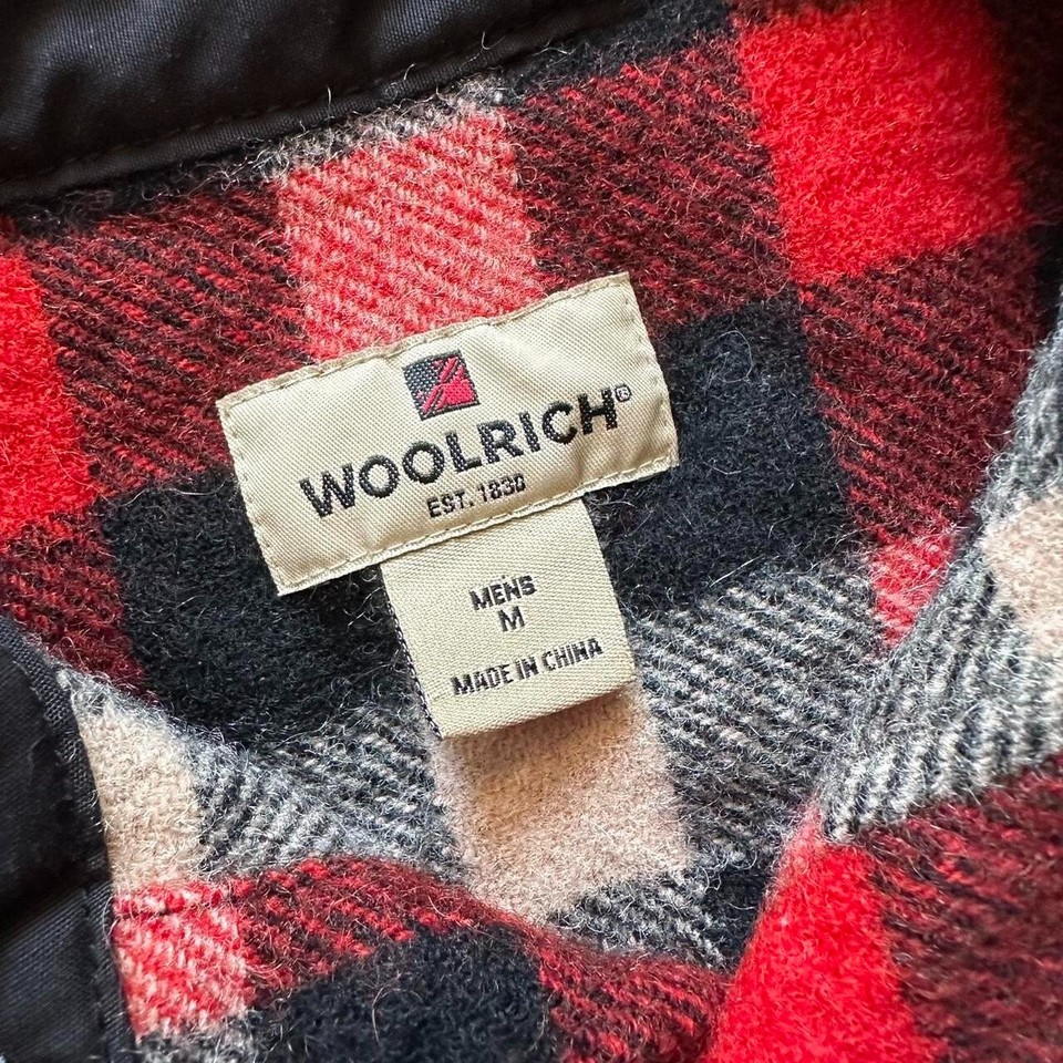Woolrich Plaid Wool Shirt Jacket Men Med Red Black Lumberjack Plaid ...