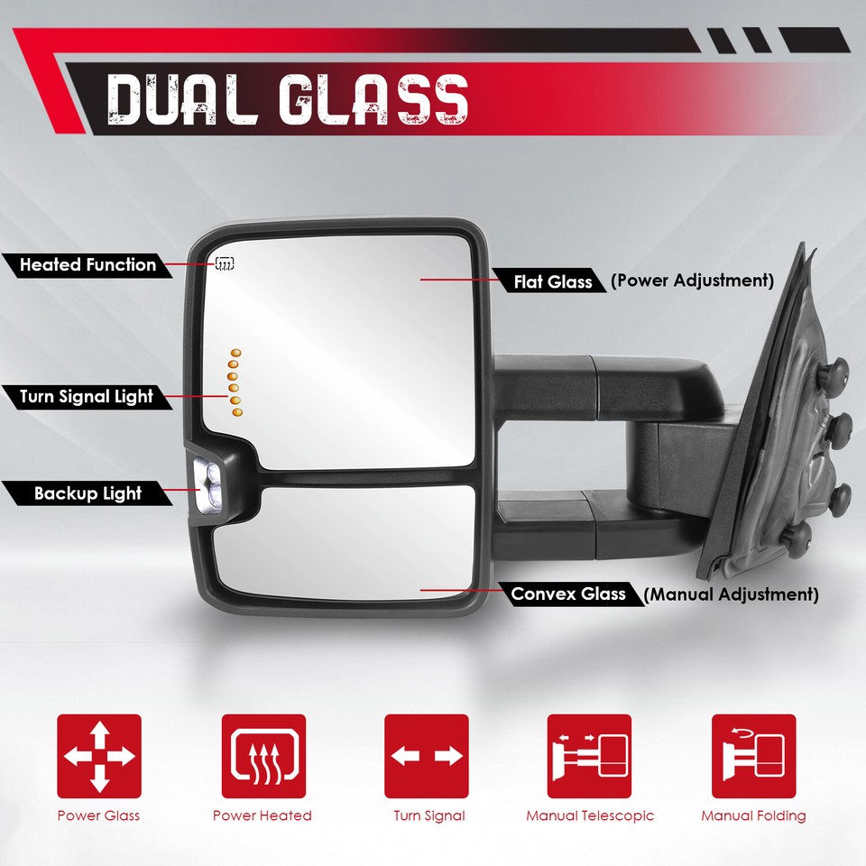 Pair White Power Heated Tow Mirrors For 2014-2019 Chevy Silverado GMC ...