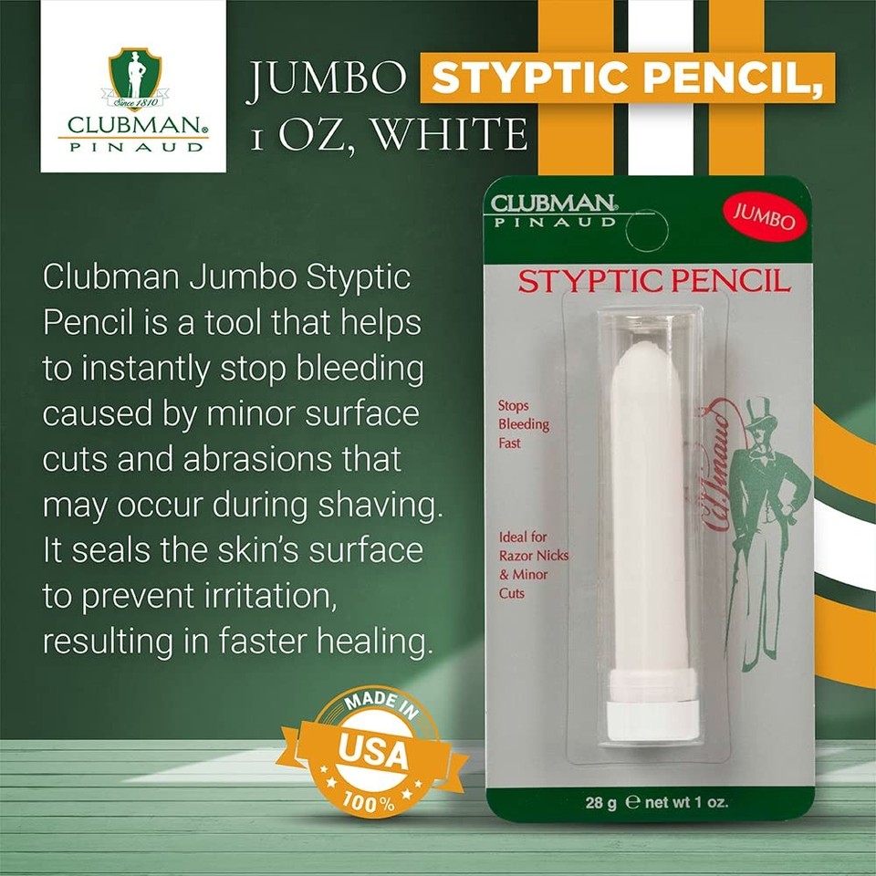Clubman Jumbo Styptic Pencil, Treat and Seal 1 Ounce (Pack of 1), White ...