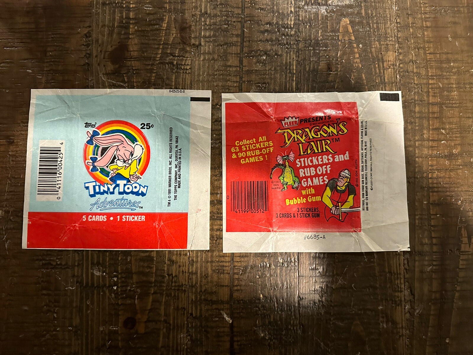 1984 DRAGONS LAIR/ TINY TOONS Wax Pack 2 CARD WRAPPERS Nice No Rips | eBay