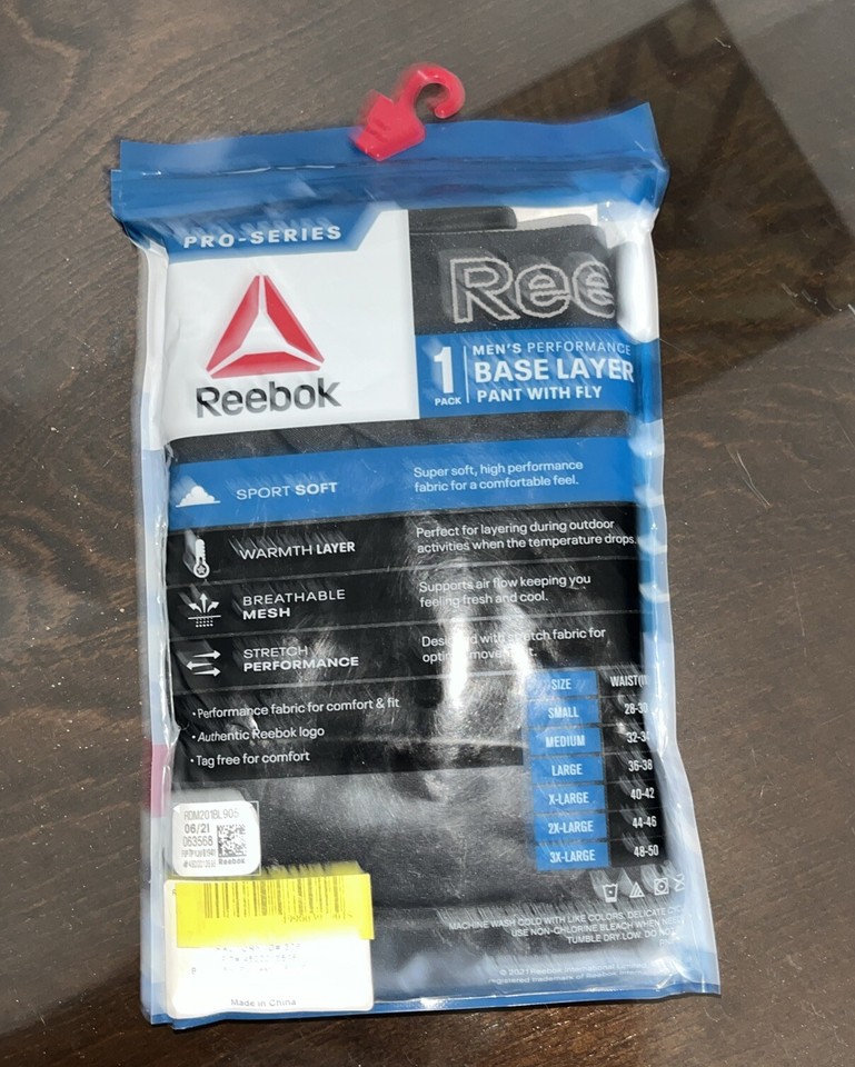 Reebok Mens Pro-Series Performance Base Layer Pants With Fly Small ...