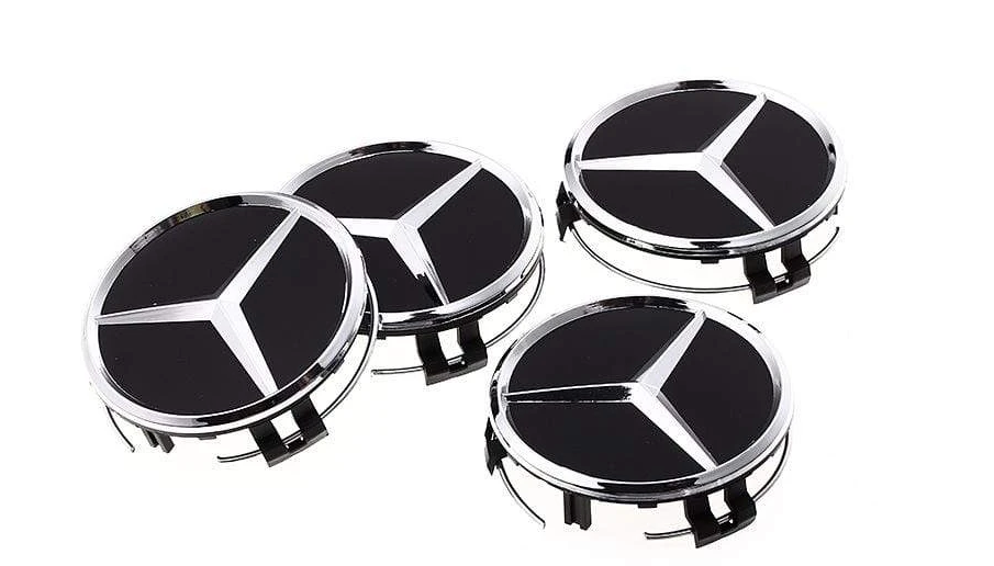 4 x 75mm Matte Black Emblem Fit For Mercedes Benz Wheel Center Hub Caps ...