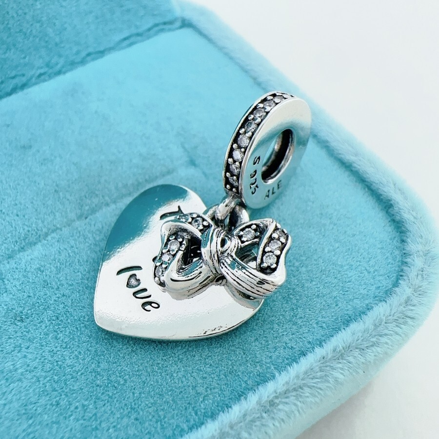 Authentic Pandora 925 Sterling Silver BOW & LOVE Heart Dangle Charm ...