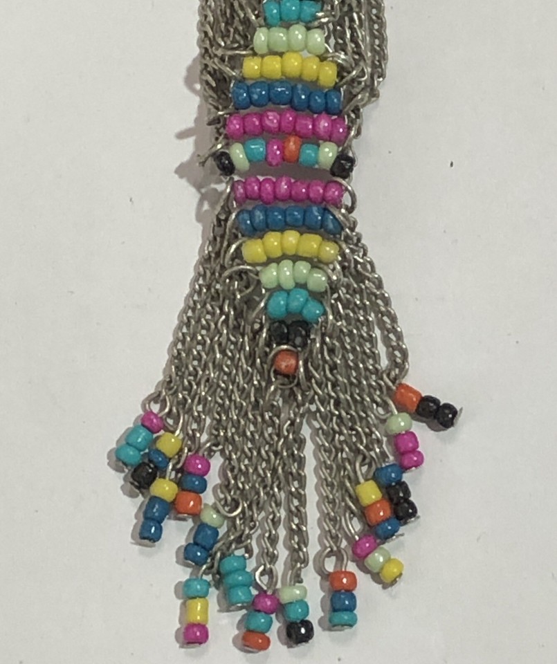 Artisan Seed Bead Earrings Dangle Fringe Southwest Chain | eBay