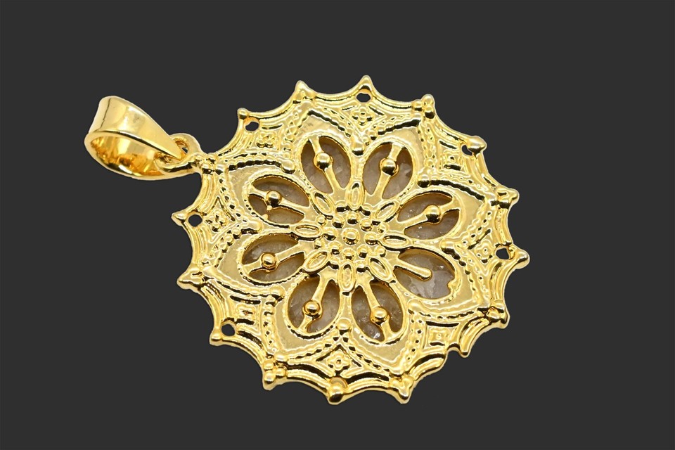 New 18k Gold Plated Purple Solar Druzy Pendant geometric Overlay ...