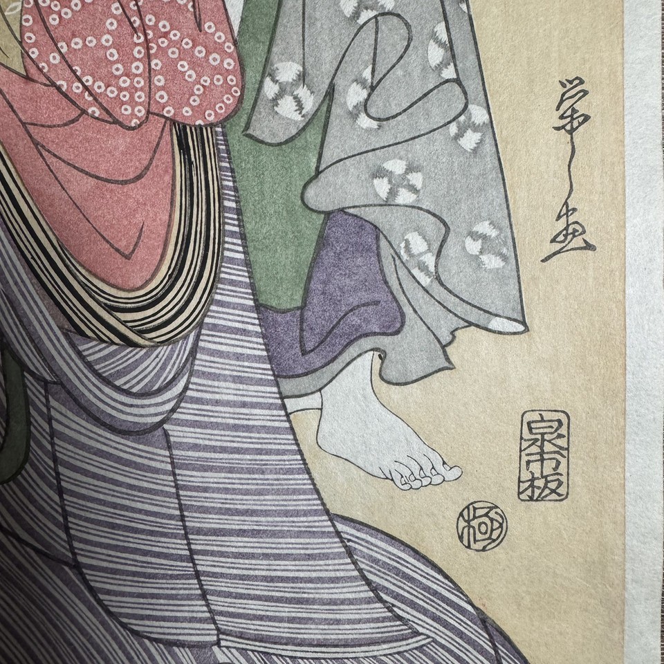 Taisho Era Ukiyo-e Woodblock Print Chobunsai Eishi Beauty Combing Hair ...