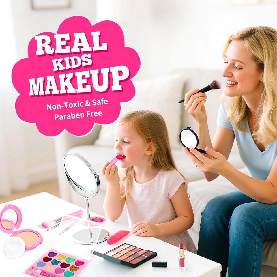 ULOVEME Kids Real Makeup Kit for Girls with Fluffy Purse - Real, Non ...