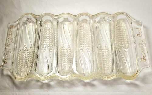 VTG Beauty Bake Corn Bread Corn Shaped Clear Glass Baking Dish Pan MCM ...