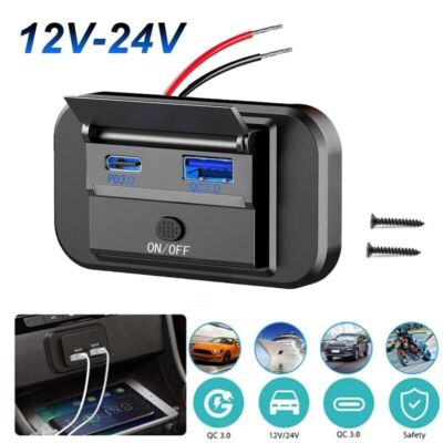 Car PD Type-C USB Port Fast Charger Socket Power Outlet Panel Charger ...