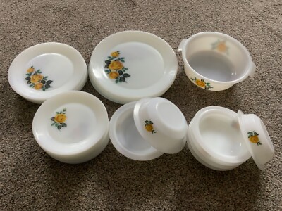 Phoenix Pyrex YELLOW ROSE Tableware Vintage Milk / Opal Glass *MULTI ...
