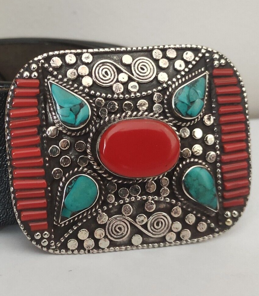 BT Tibetan Silver Belt Buckle Belt waist trap Turquoise Coral Clasp ...