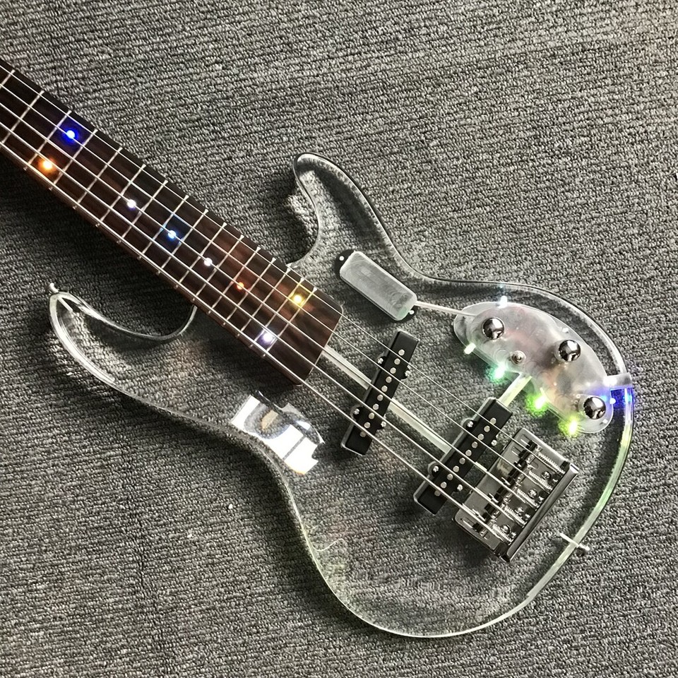 Acrylic Colorful LED Light 5 String Electric Bass Guitar Rosewood ...