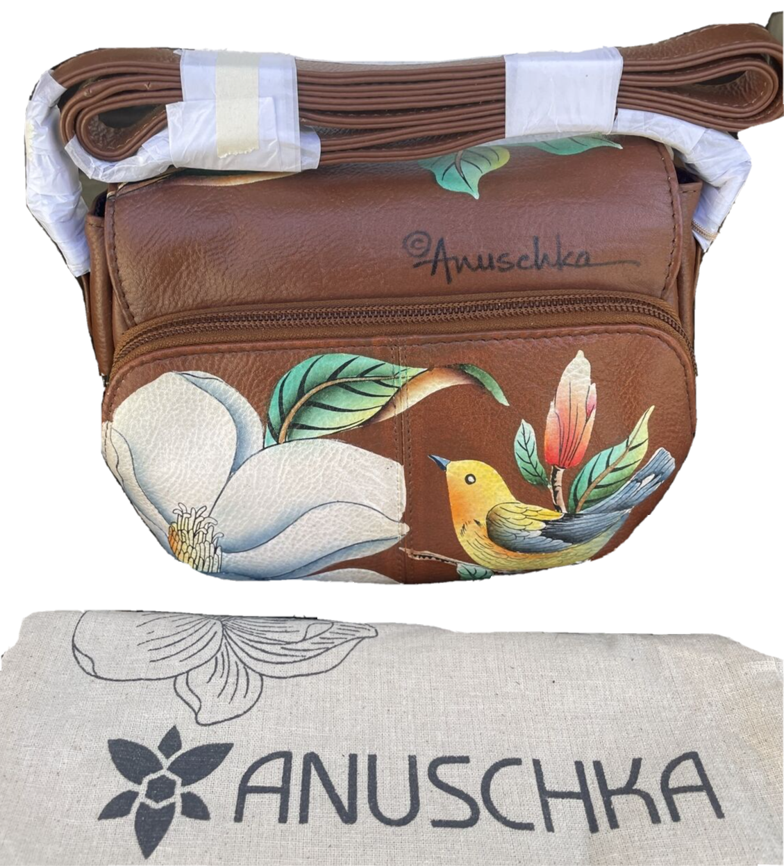 Anuschka Hand-Painted Leather Saddle Flap Crossbody-Vintage Birds-NWT ...