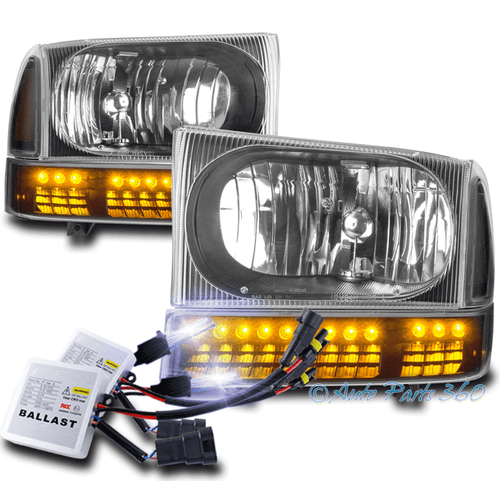 FOR 99-04 F250 F350 SUPERDUTY BLACK HEADLIGHT HEADLAMP W/LED BUMPER+10K ...
