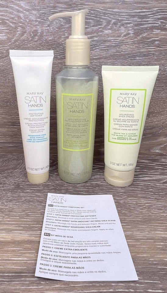 Mary Kay Satin Hands Pampering Set - Cream, Scrub, Softener White Tea ...