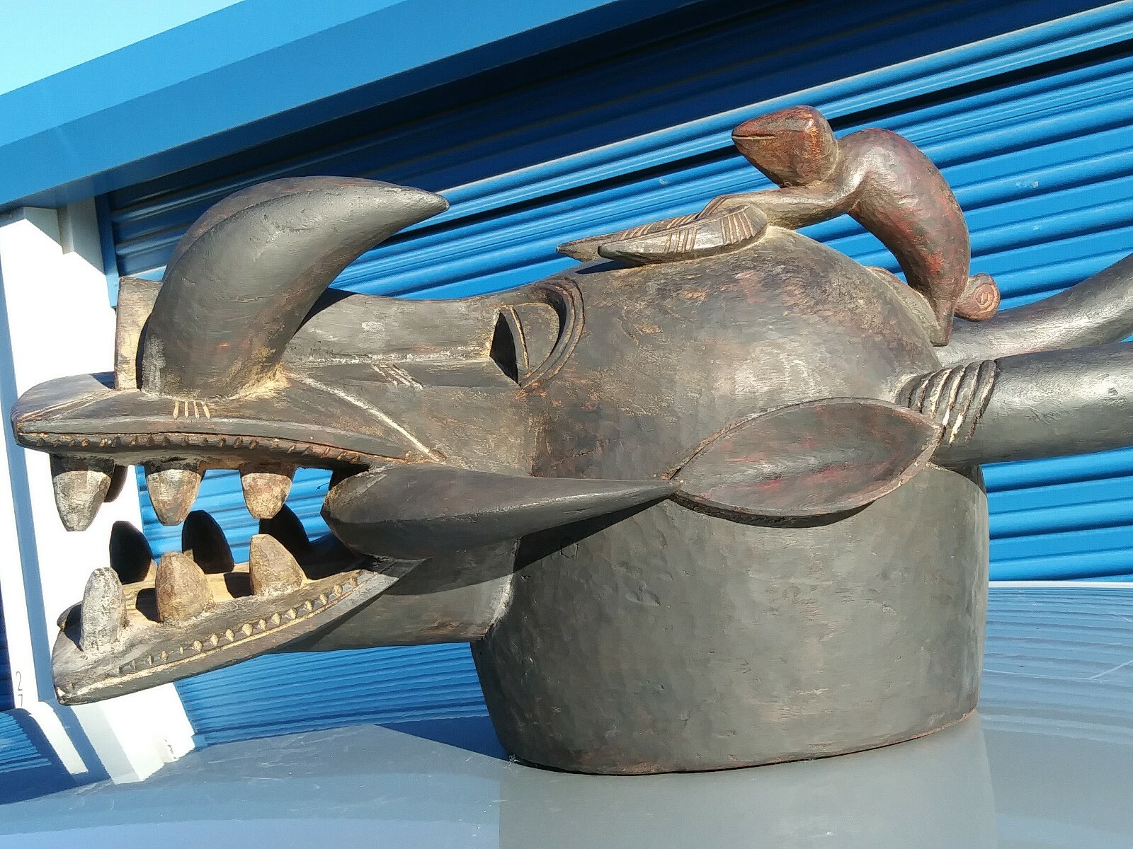 Devil horned Tribal wood carving Senufo Firespitter Helmet Mask Cote d ...