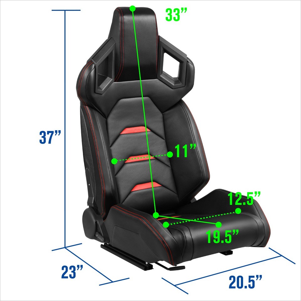 2Pcs Universal Vinyl Leather Reclinable Racing Seats w/ Bottom Sliders ...
