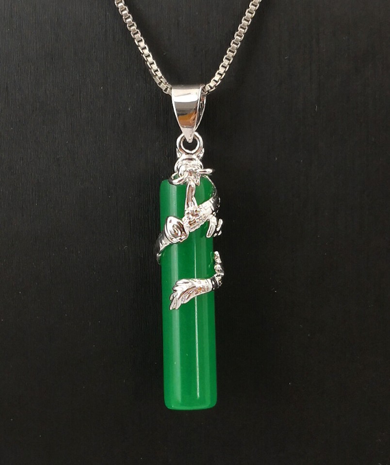 Light Green Aventurine Jade Dragon Coil Pillar Column 18KGP Pendant ...