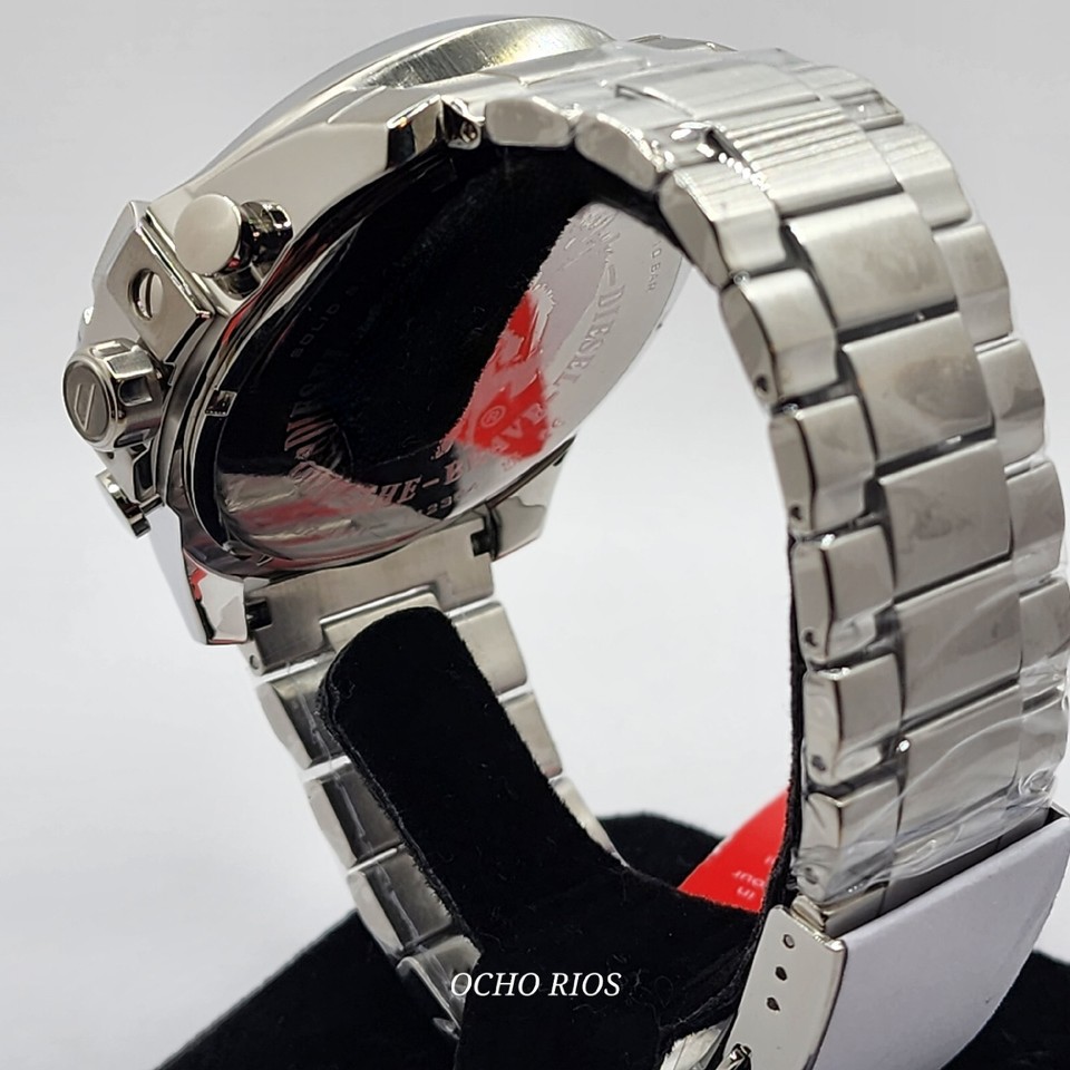 DIESEL MEGA CHIEF MEN'S WATCH SILVER TONE STAINLESS CHRONOGRAPH BLUE ...