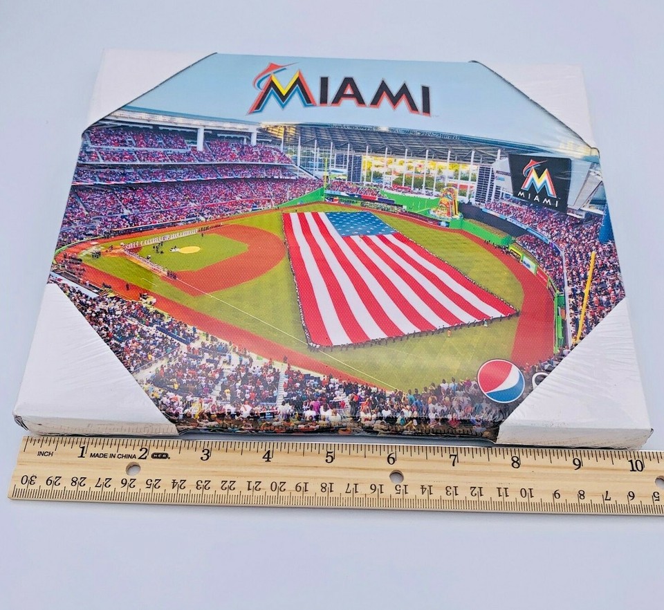 Miami Marlins MLB Stadium Photo 8x10 canvas Pepsi Logo US Flag Pregame ...