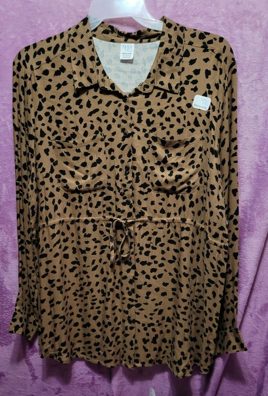 Time & Tru NEW♈Womans Printed Maternity button size L~tan/black animal ...