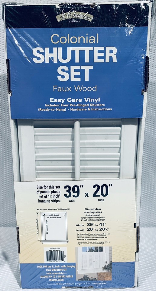 Colonial Shutter Set, Faux Wood, White, 39”W x 20"L, 199230 ...