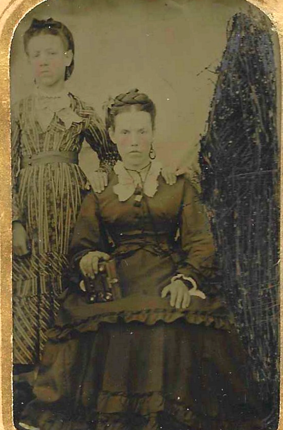 VICTORIAN TINTYPE PHOTO OF A MOTHER WITH HER DAUGHTER STANDING BESIDE ...