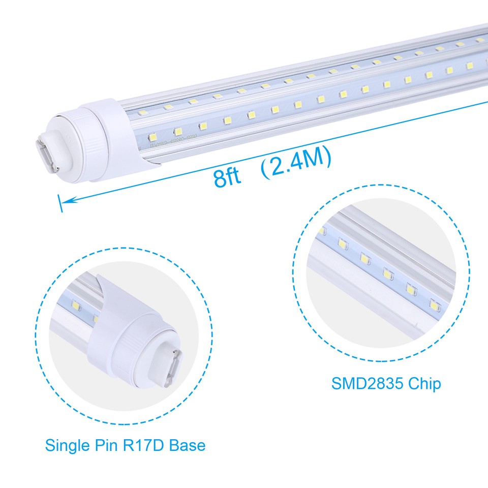 T8/T10/T12 8FT LED Tube Light Bulbs, R17D/HO Base V Shaped LED Tube ...