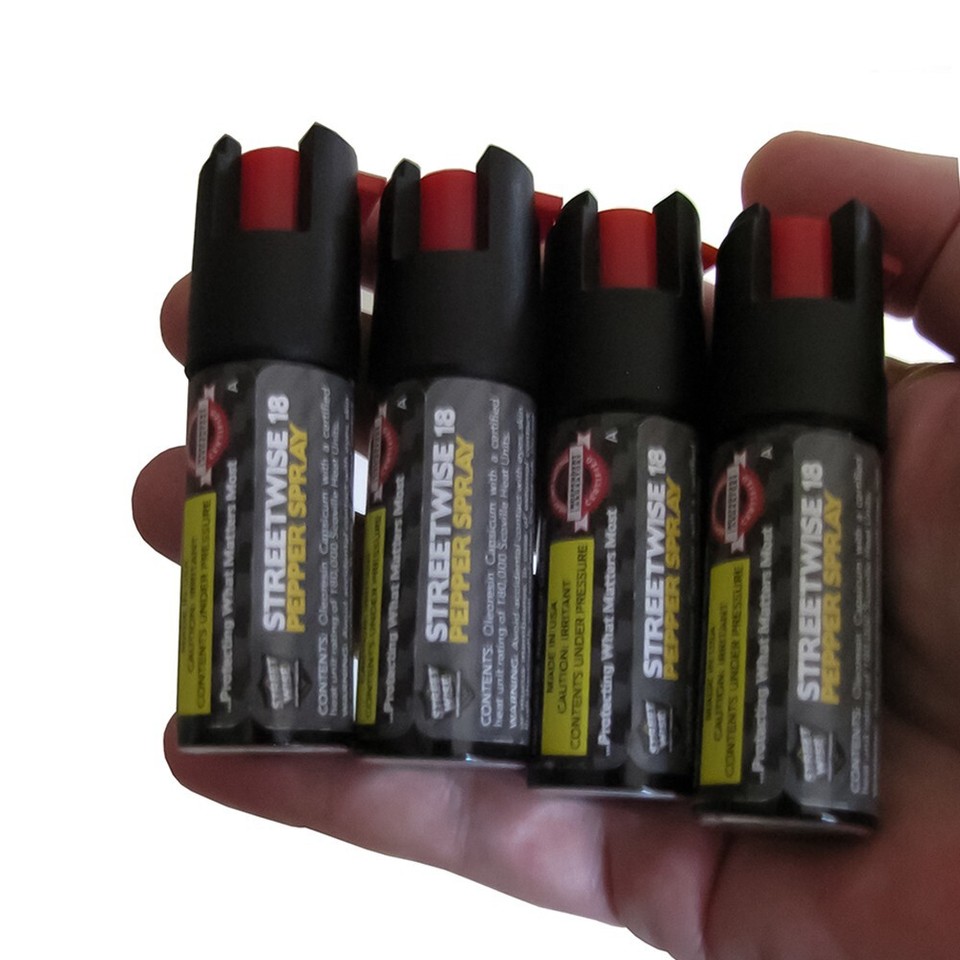 4 pack STREETWISE Pepper Spray 1/2oz Unit OC-18 Safety lock UV Dye Self ...