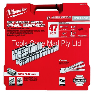 Milwaukee 47pce 1/2" Drive Ratchet & Socket SAE (Imperial) & Metric Set ...