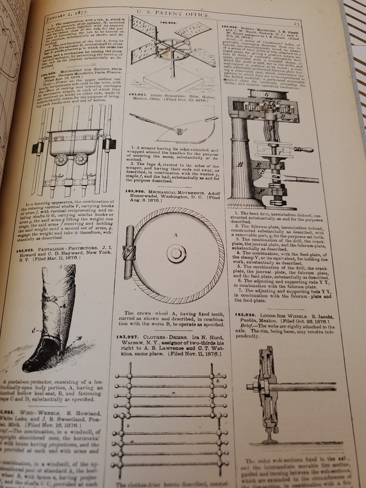 1877 Official Gazette of the United States Patent Office Issue January ...