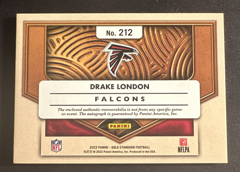 Drake London /49 Rookie Auto Patch RPA 2022 Panini Gold Standard ...