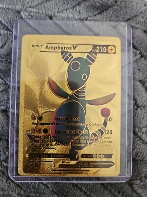 Ampharos V Gold Foil Fan Art Textured Collector Pokemon Card | eBay