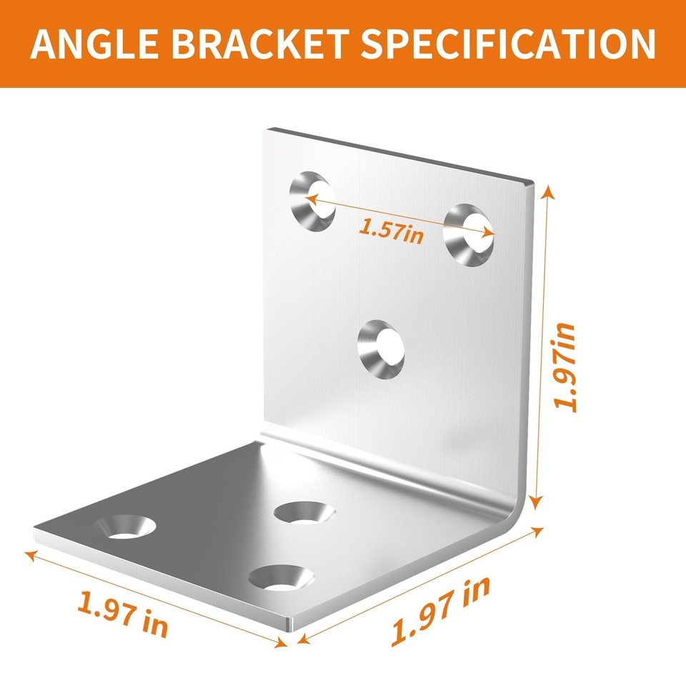 80Pcs Stainless Steel Angle Bracket, 2"x2"x2" Heavy Duty L Brackets for ...