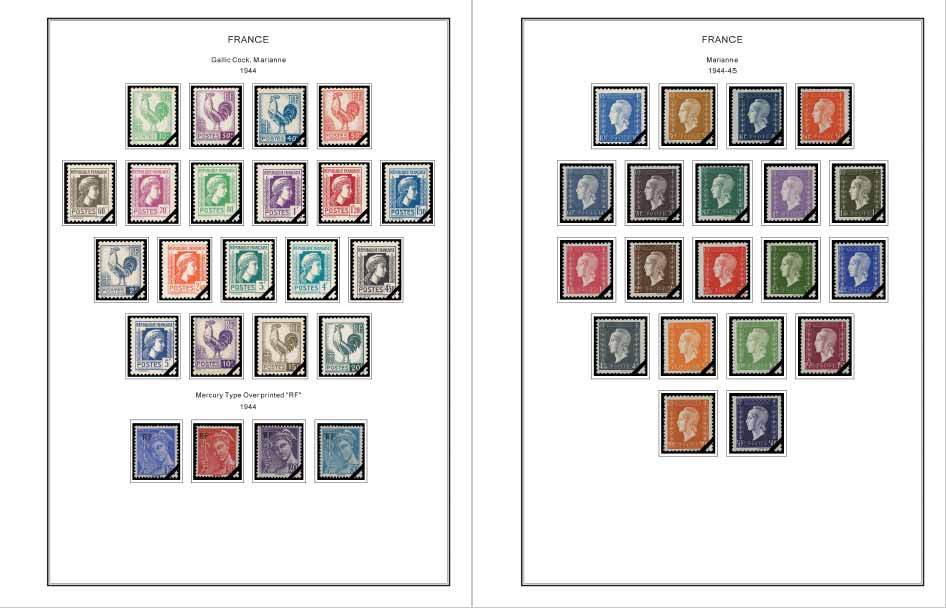 COLOR PRINTED FRANCE 1941-1965 STAMP ALBUM PAGES (55 illustrated pages ...