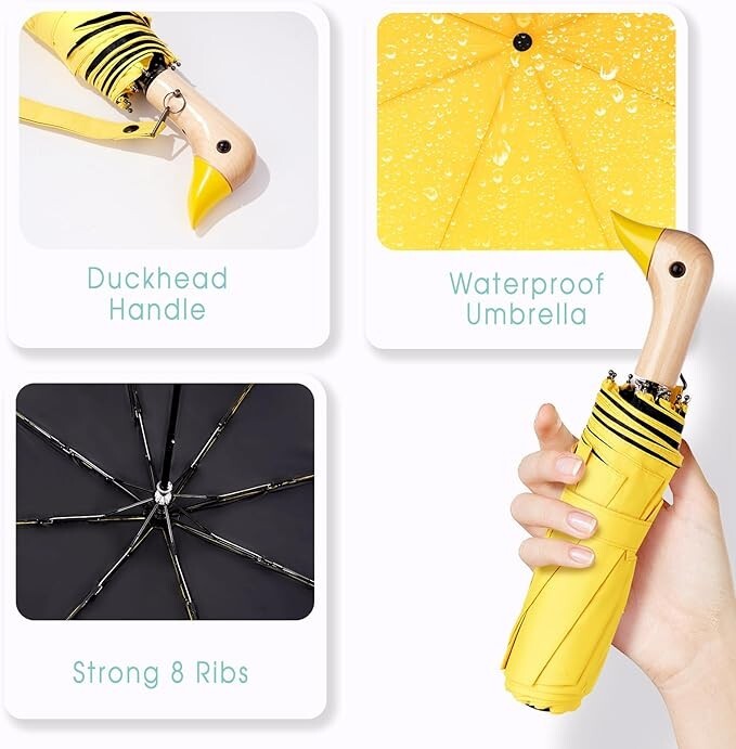 Duck Umbrella- 3-Fold Small Umbrella Sun Protection with Black UV ...