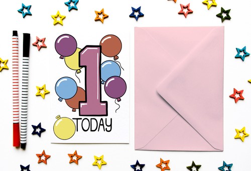 One Today Birthday Card Pink 1st Happy Birthday Card for One year old ...