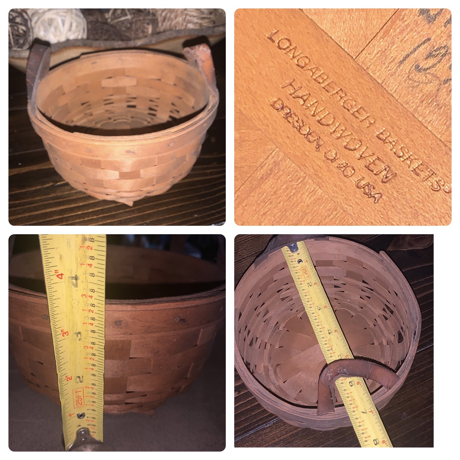 Longaberger 1993 Small Darning Basket with Leather Handles 6 1/2 in x 3 ...