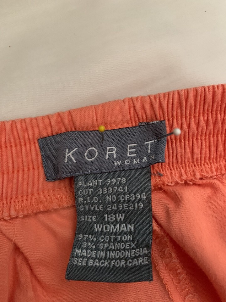 KORET PRETTY ORANGE COTT/SPANDEX EBROIDERERED ELASTIC WAIST CAPRI PANTS ...