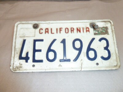 Vintage 1990's California white License Plate #4e61963 Single | eBay
