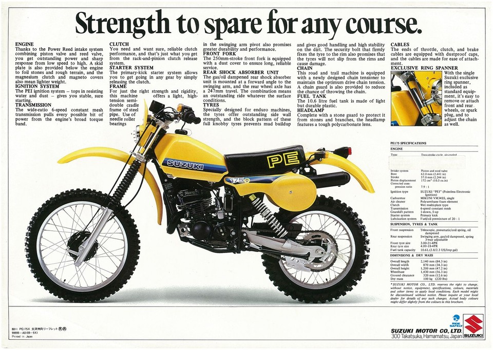 SUZUKI Brochure PE175 PE175X 1981 VMX Sales Catalog Catalogue REPRO | eBay