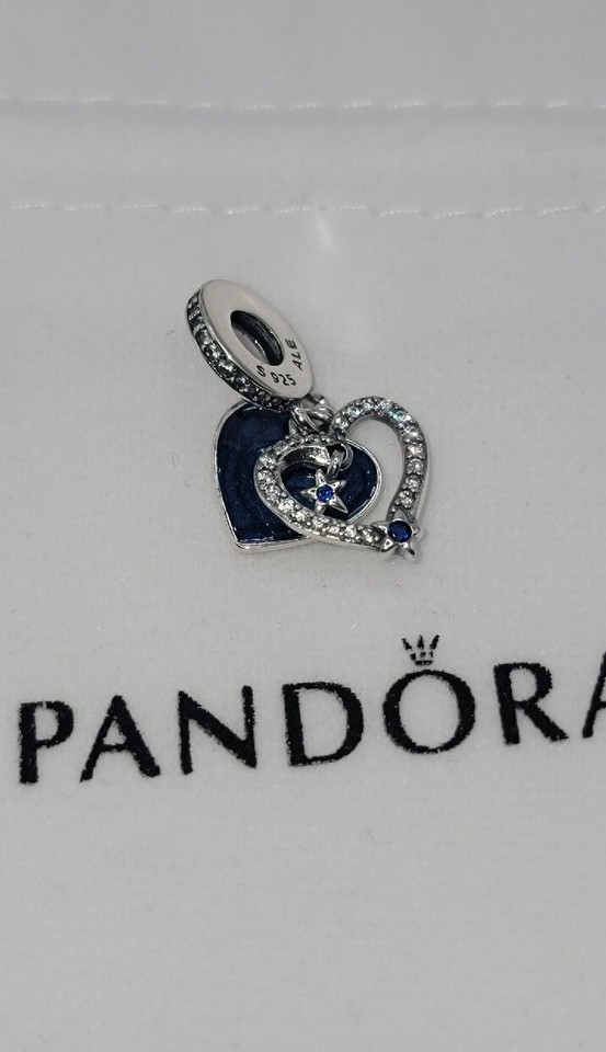 🔅Pandora #792356C01 Celestial Shooting Star Heart Double Dangle Charm ...