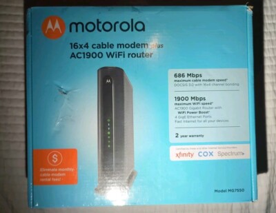 Motorola MG7550 16x4 DOCSIS 3.0 Cable Modem Plus AC1900 WiFi Router NEW ...