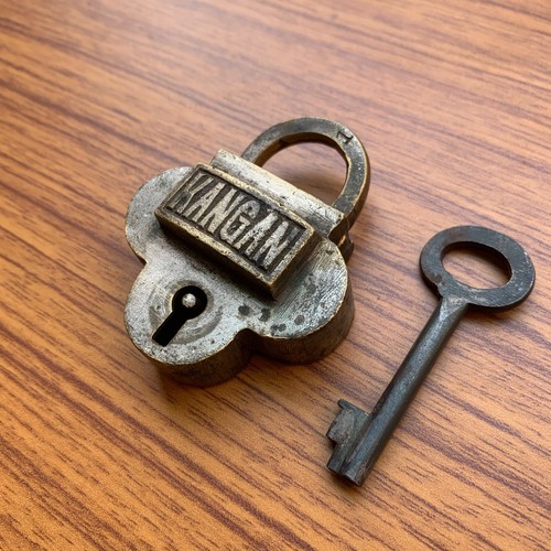 1930's Old or antique brass padlock lock with key Rare shape, Rich ...