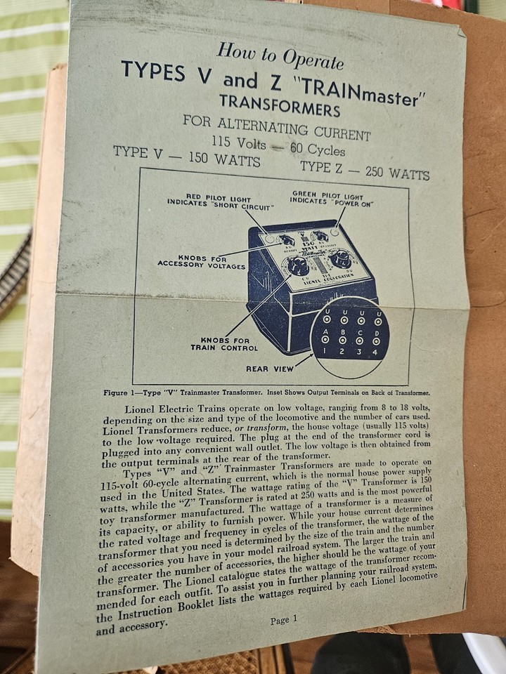 Vintage Lionel Electric Trains Trainmaster Transformer Type V 150 Watt ...