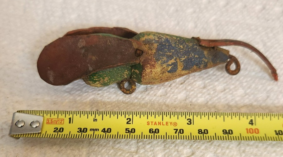 Vintage Hand Made Wooden Folkart Fishing Lure Red Rubber Flappers and ...