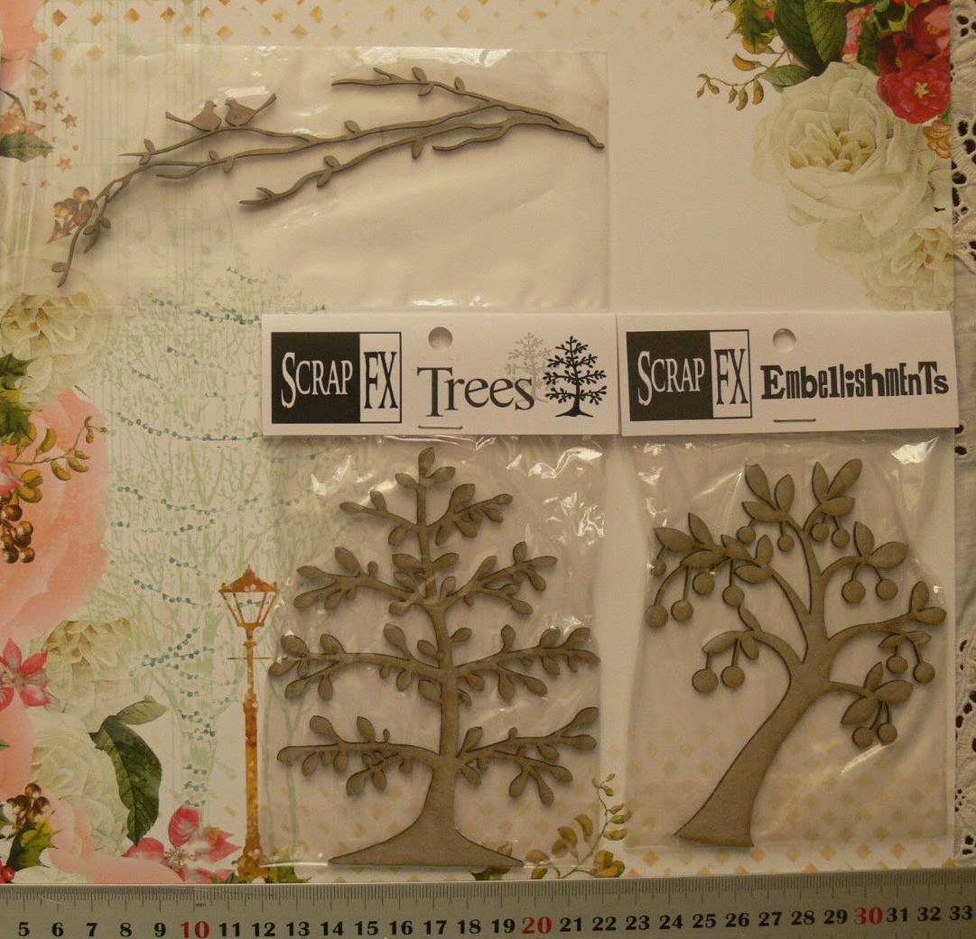CHIPBOARD Die Cuts TREES & TWIGS with BIRDS x 3 Style Choice Scrap FX G ...