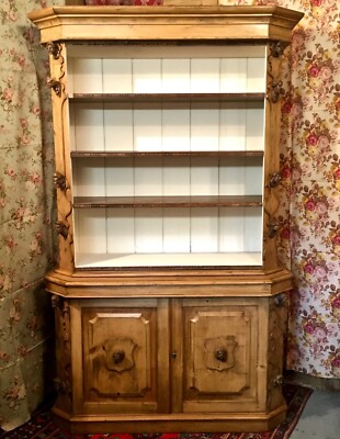 Rare and Gorgeous Antique Pine Bookcase with 14 Carved Monks Heads ...